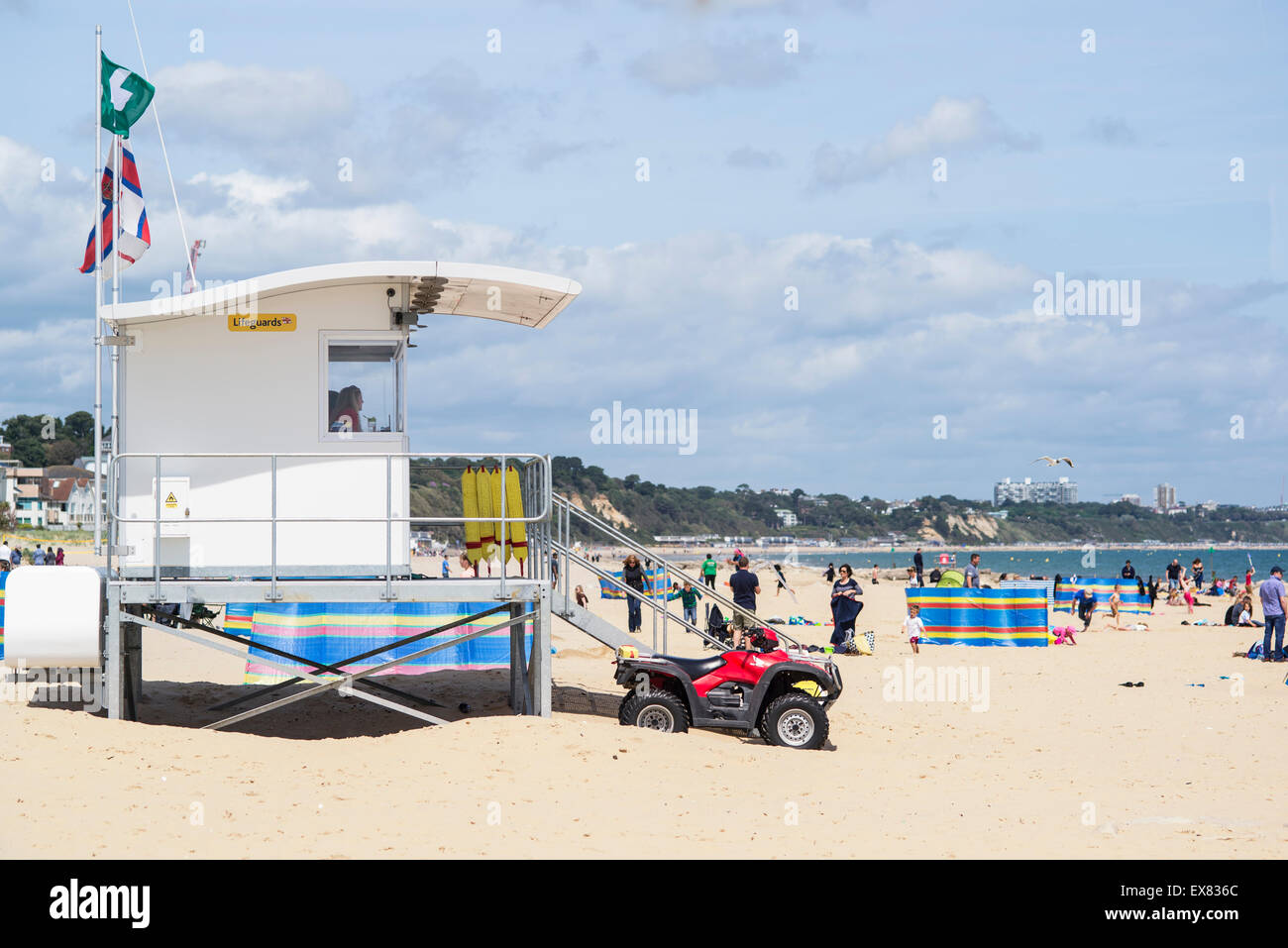 Lifeguard hut on Sandbanks beach in Dorset England, one of the most ...