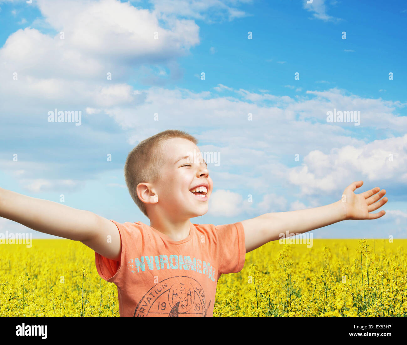Happy little boy on a sunny day Stock Photo - Alamy