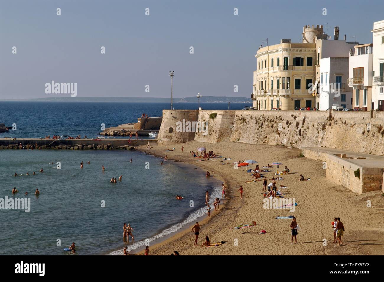 Italy, region Apulia, Gallipoli, the beach under the ancient city Stock ...