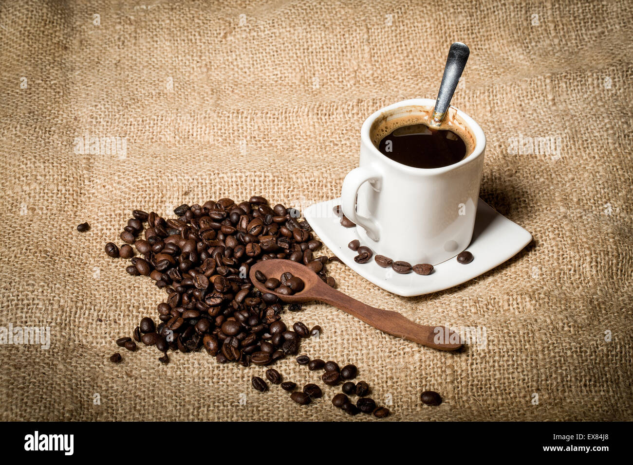 pile of fresh beans, cap, and spoon with space for text Stock Photo - Alamy