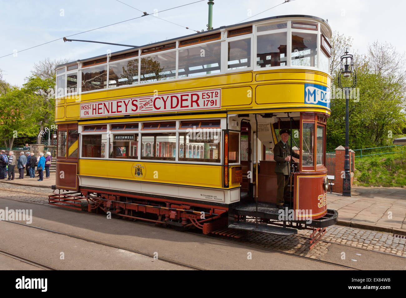 A Leeds tram from 1926 at Townend at the National Tramway Museum, Crich ...