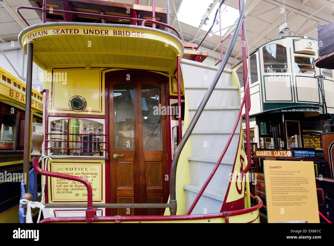 An open-topped Cardiff tram from 1886 in the Exhibition Hall at the ...