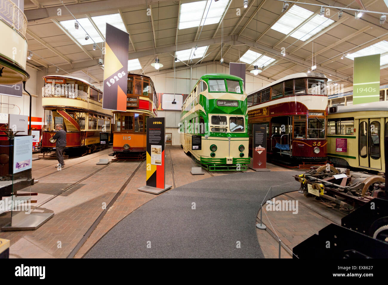 A selection of colourful trams inside the Exhibition Hall at the ...