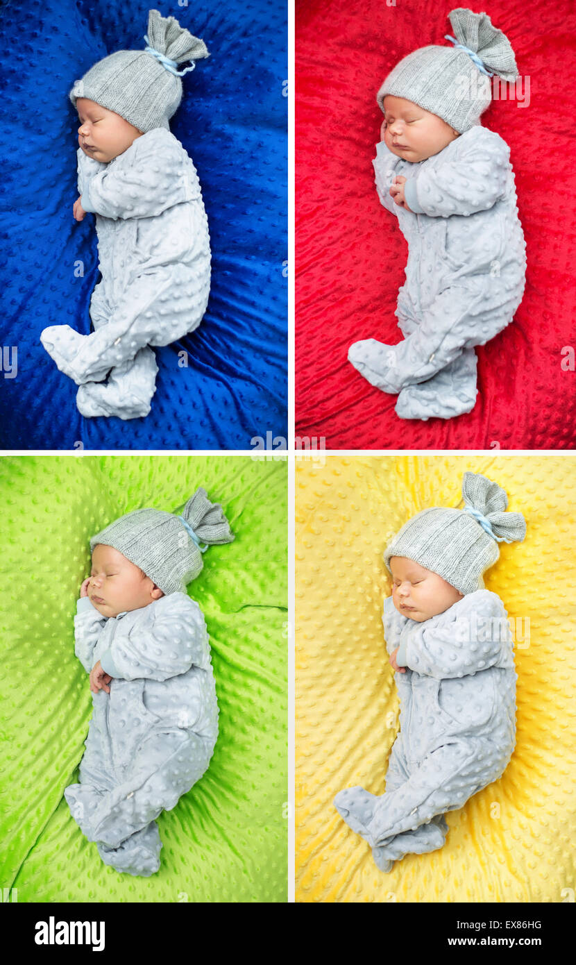 Multiple picture of a sleeping newborn child Stock Photo - Alamy