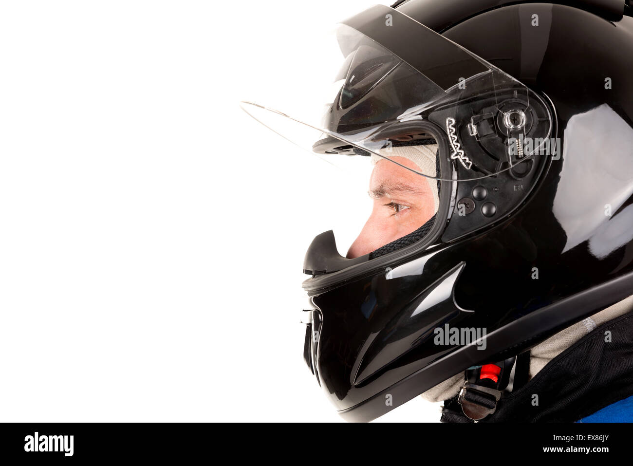 Racing driver head with helmet isolated in white Stock Photo - Alamy