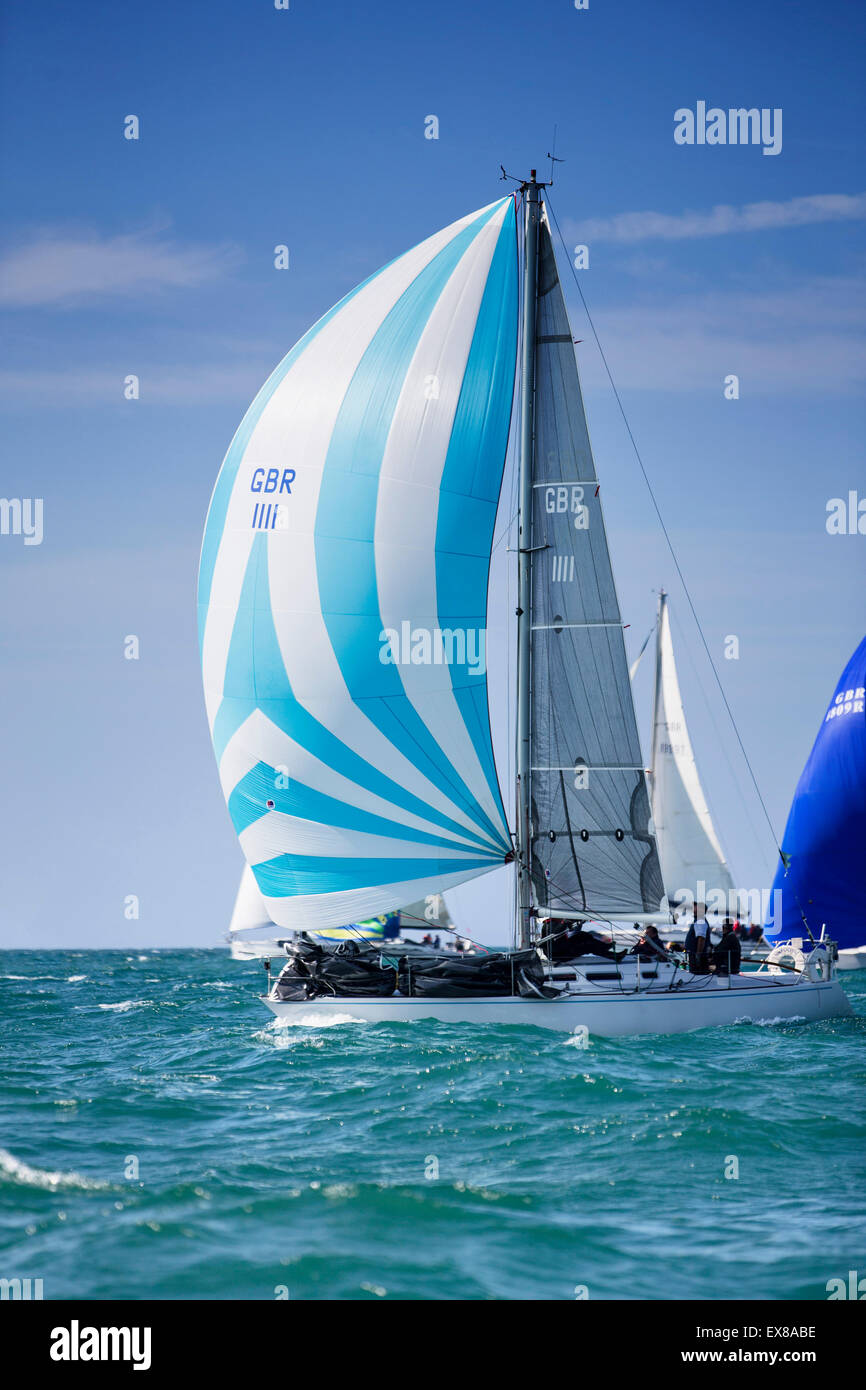 Ron Holland 3/4 ton 1111 Simplicity at The Needles under spinnaker ...