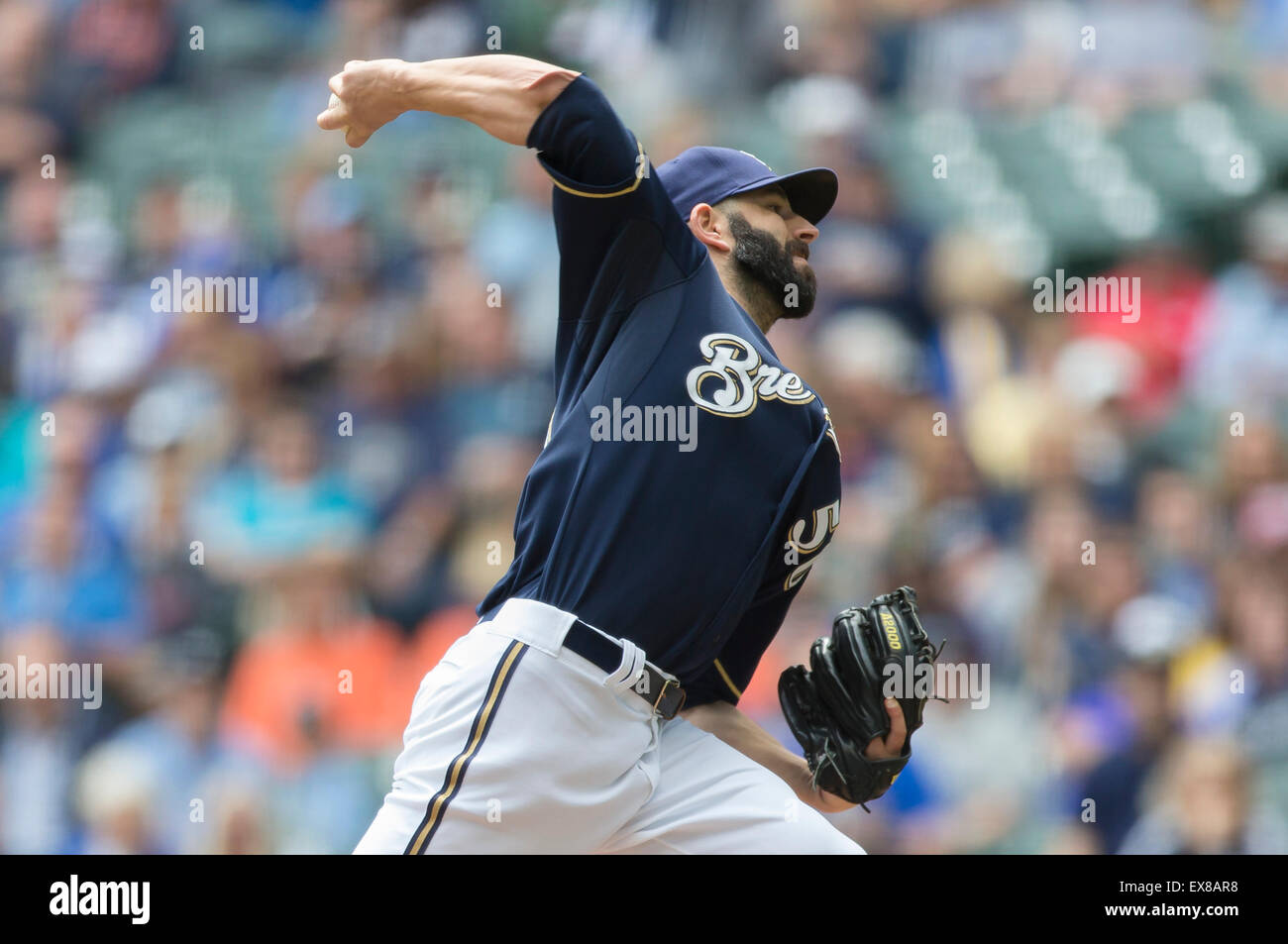 Milwaukee, WI, USA. 8th July, 2015. Milwaukee Brewers starting pitcher ...