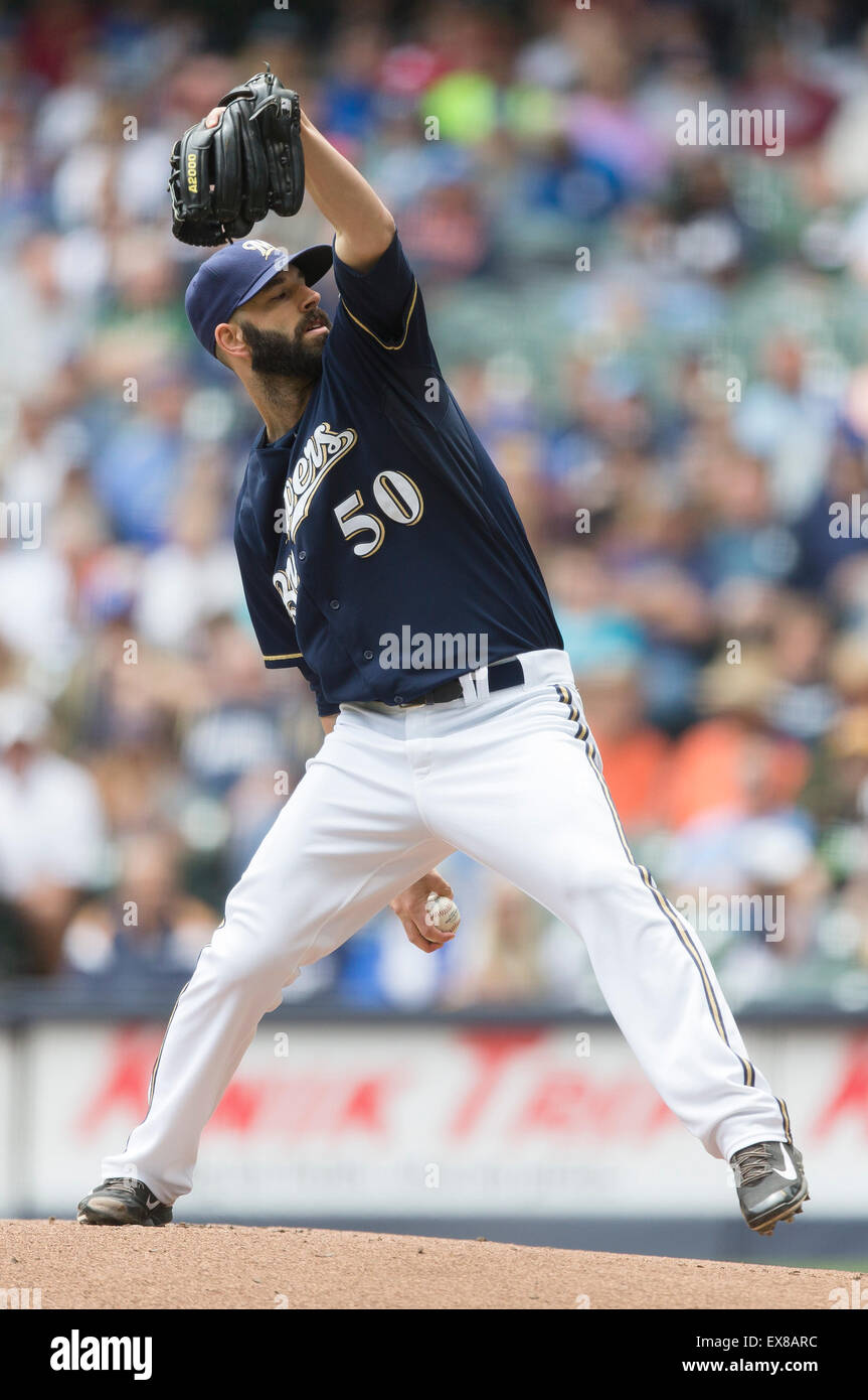 Milwaukee, WI, USA. 8th July, 2015. Milwaukee Brewers starting pitcher ...