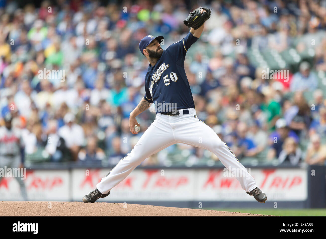 Milwaukee, WI, USA. 8th July, 2015. Milwaukee Brewers starting pitcher ...