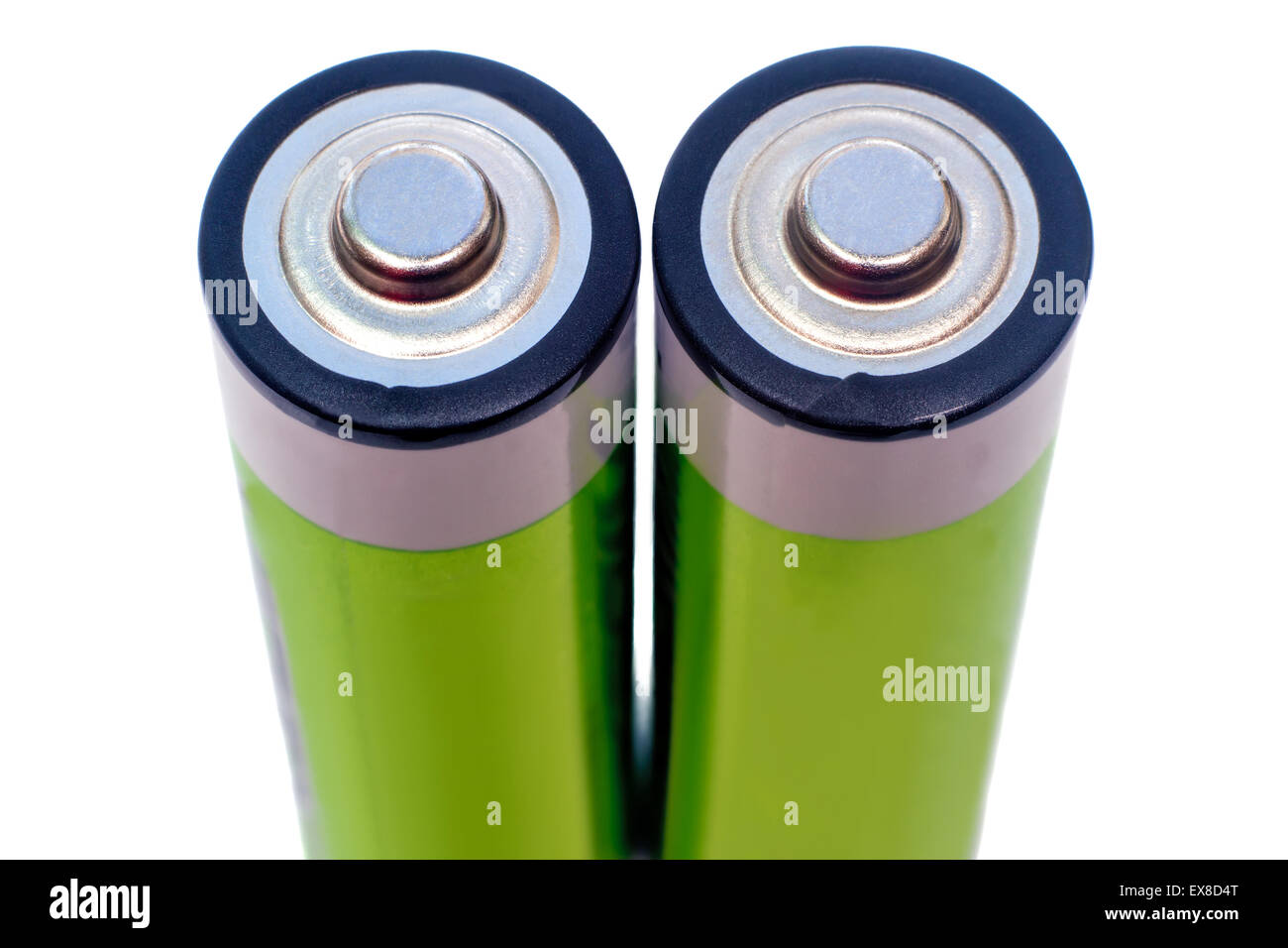 Closeup on a white background depicts two rechargeable electric ...