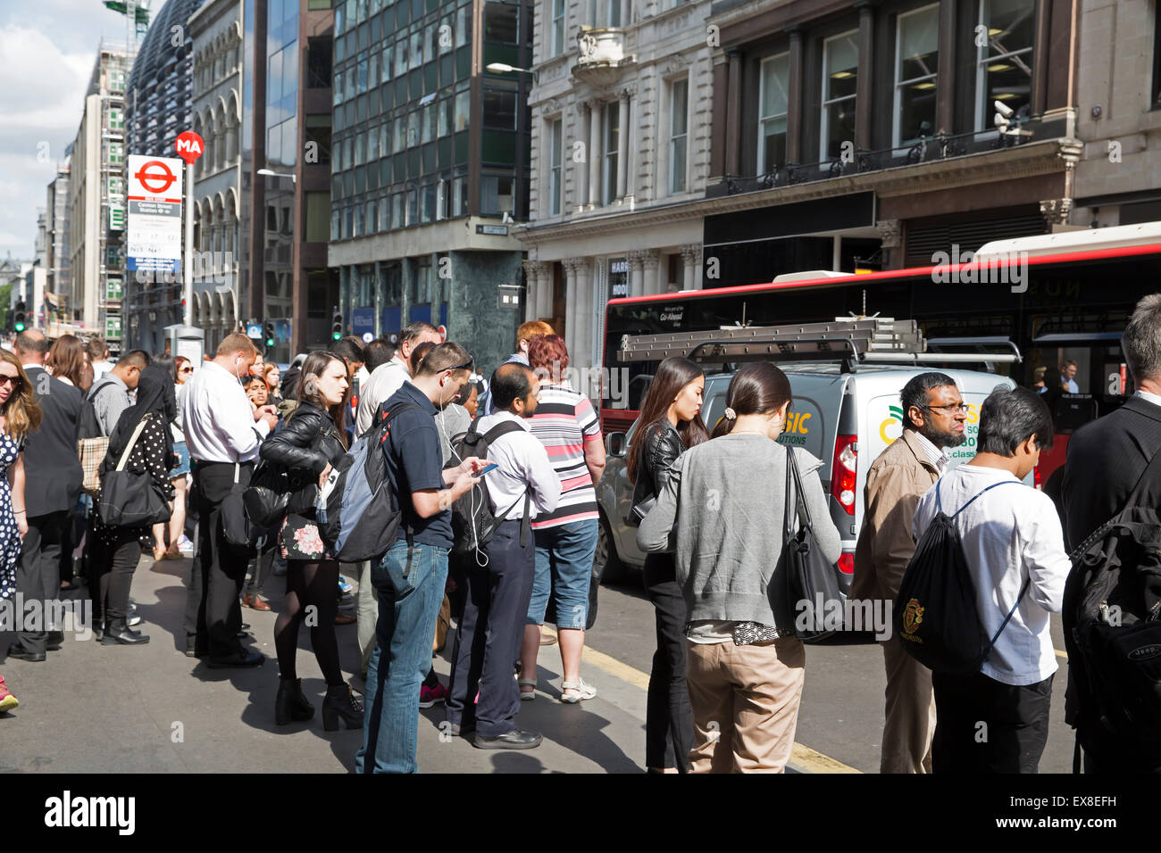 London, UK, 09th July, 2015. Queues for buses at Canon Street as Tube ...