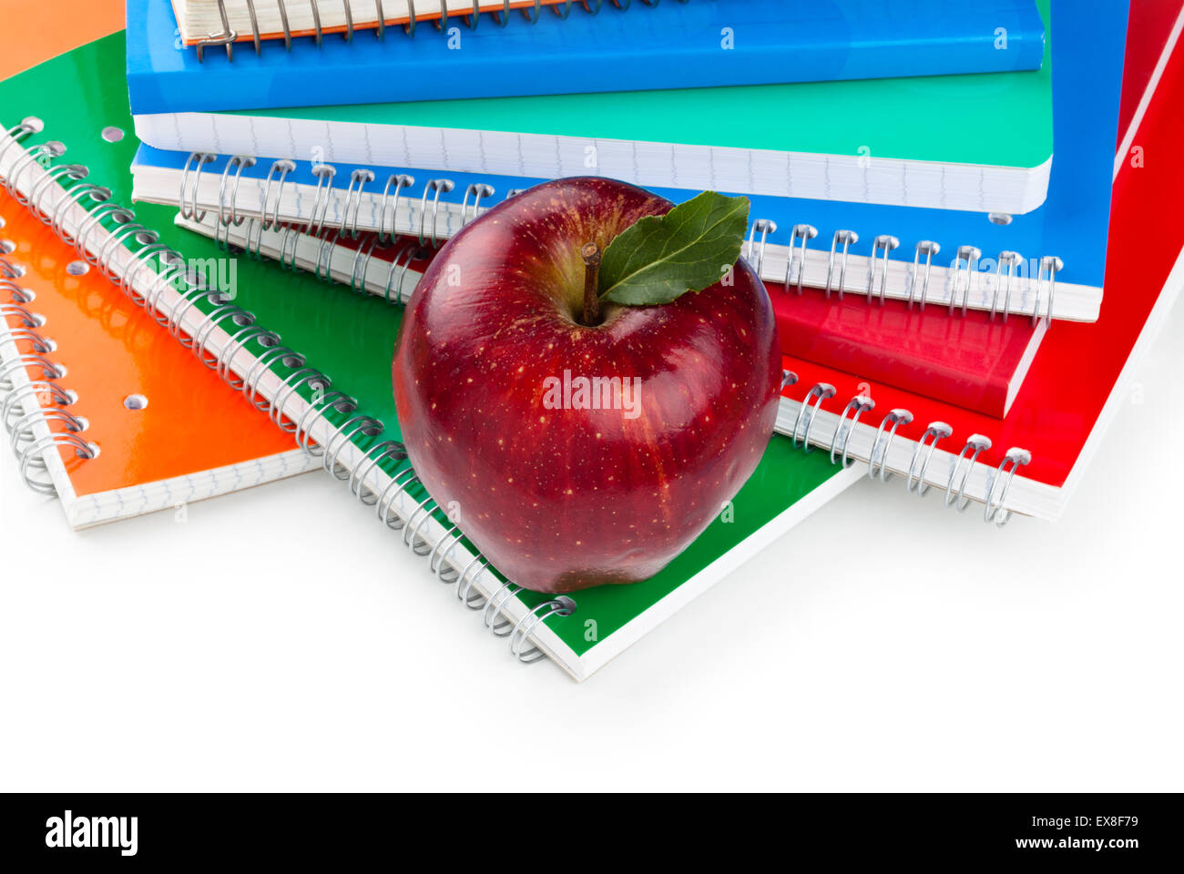 School supplies and red apple. Isolated on white background Stock Photo ...
