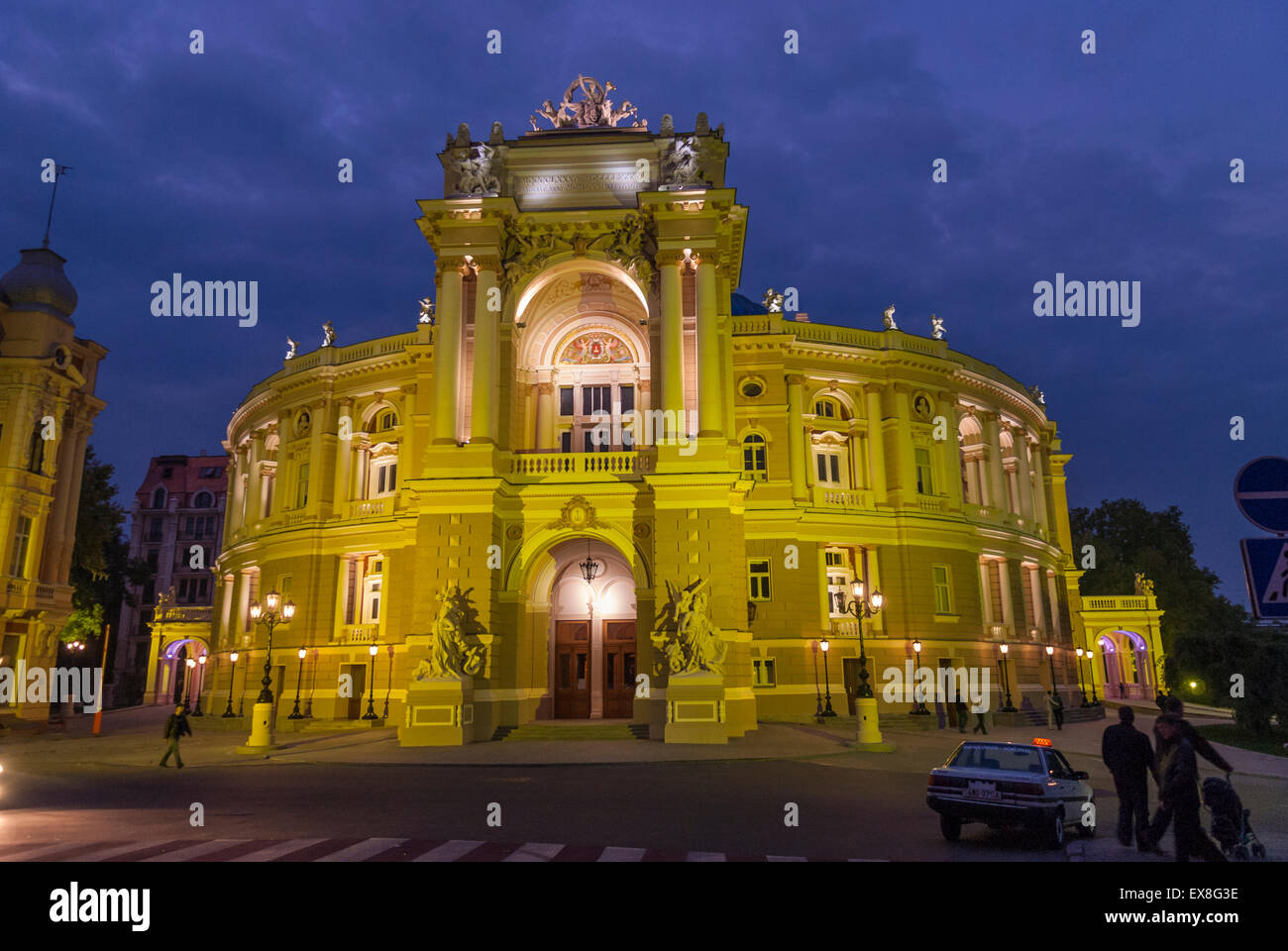The Odessa Opera House in the Evening lit with different colored ...