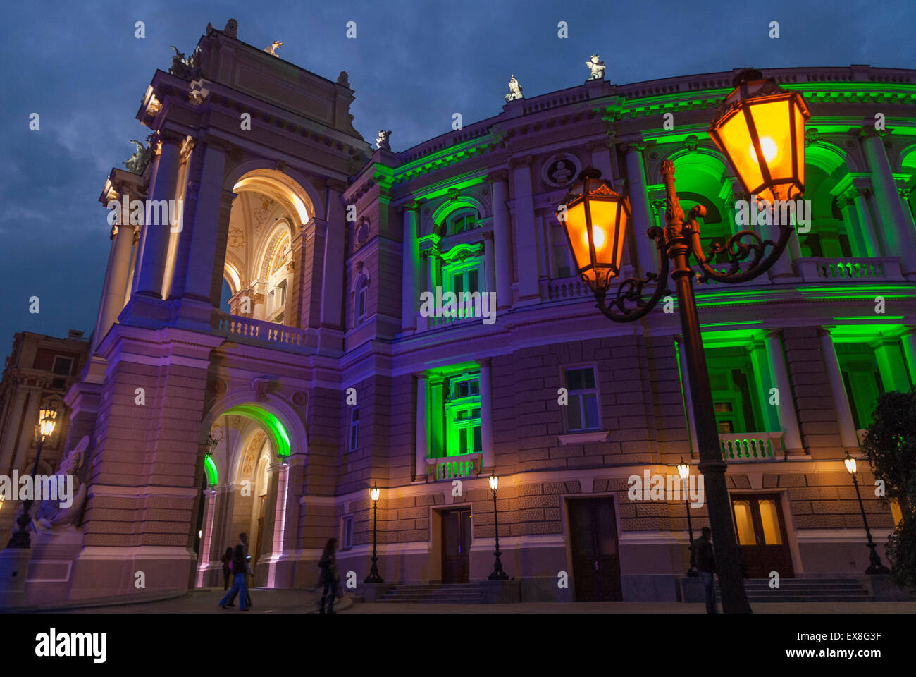 The Odessa Opera House in the Evening lit with different colored ...