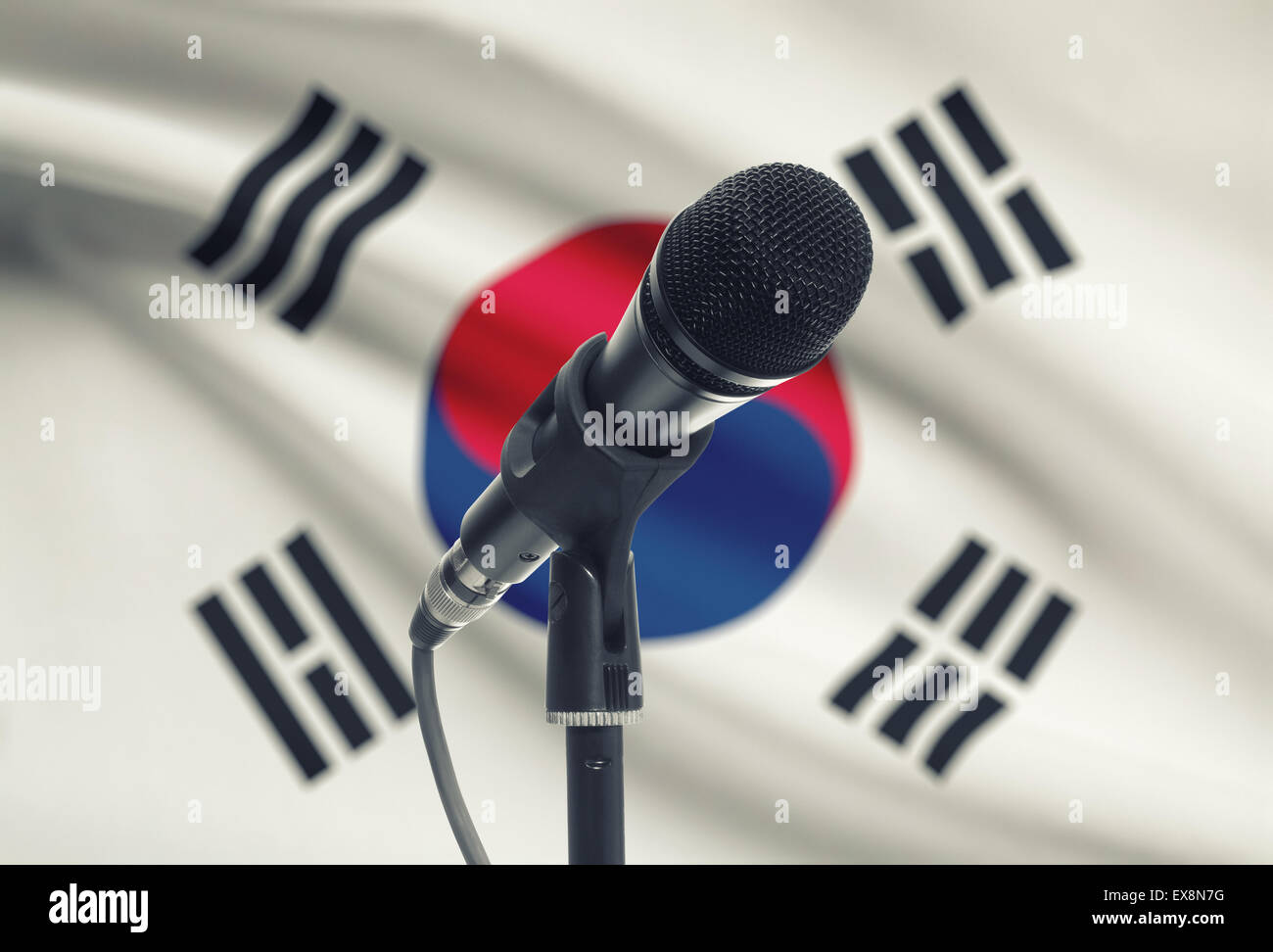 Microphone with national flag on background series - South Korea Stock ...