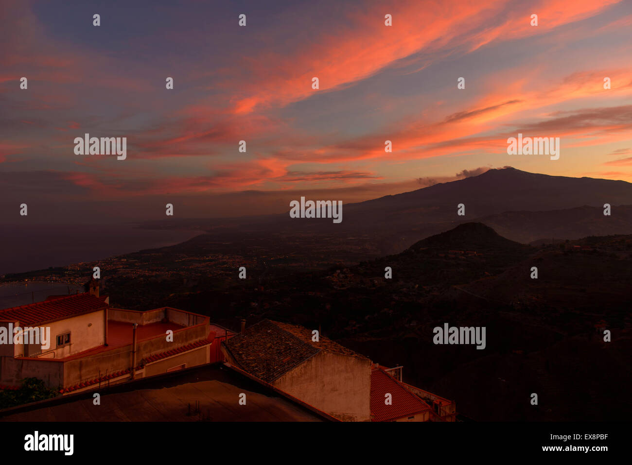 Sunset over Mount Etna, Sicily from Catelmola Stock Photo - Alamy