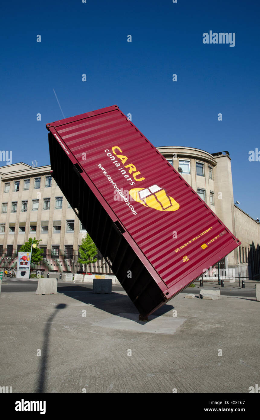 cargo container artwork sculpture brussels belgium Stock Photo - Alamy