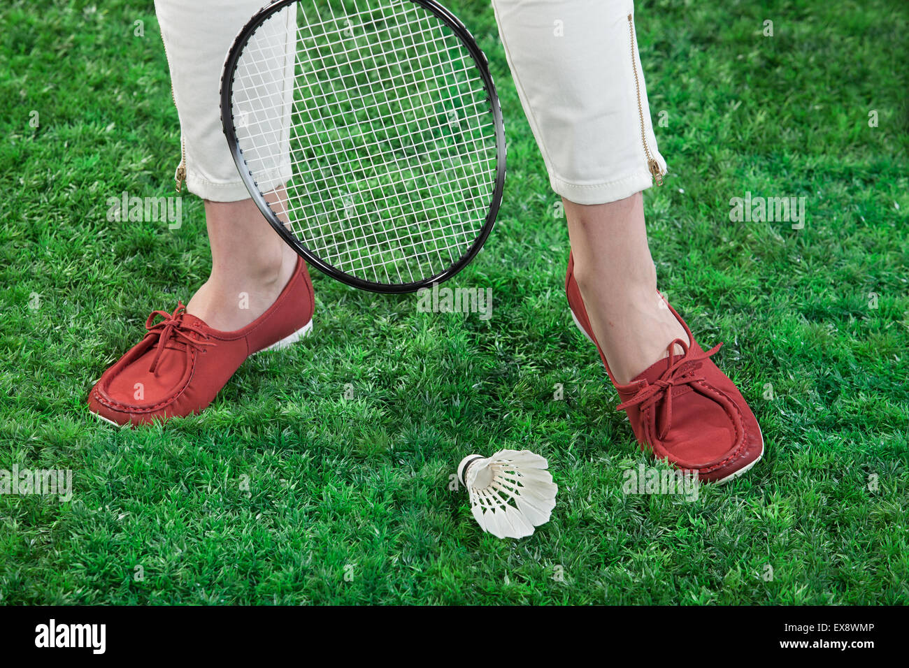 woman women female femininity badminton leg racket shuttlecock grass ...