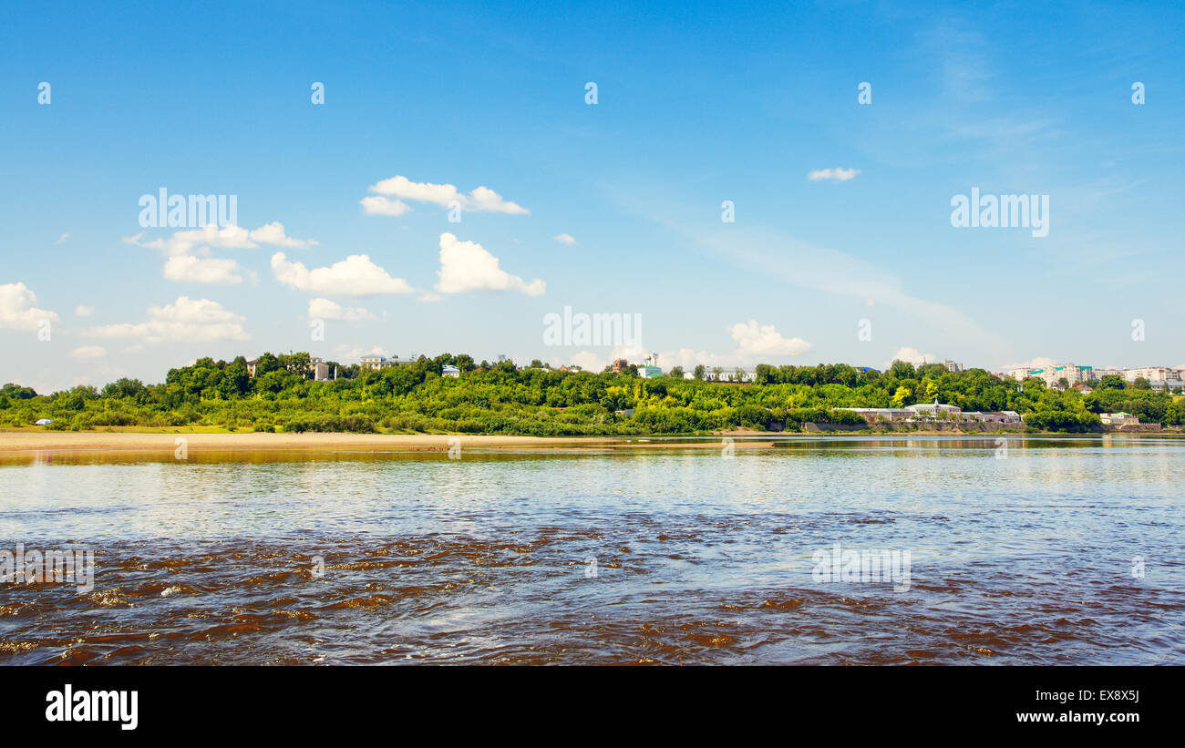 calm river under blue sky at summer day Stock Photo - Alamy