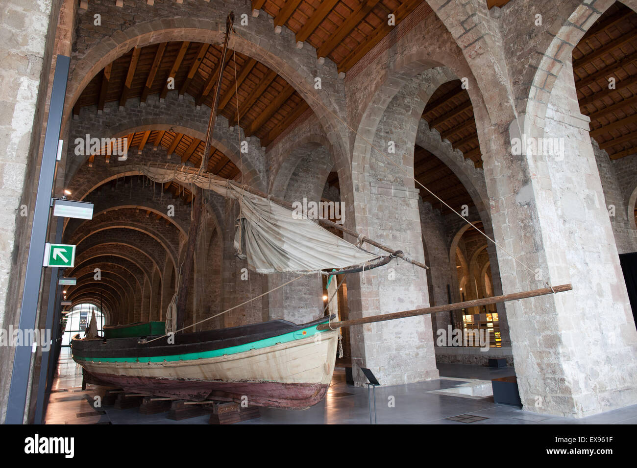 Barcelona Maritime Museum (Museu Maritim) traditional fishing sail boat ...