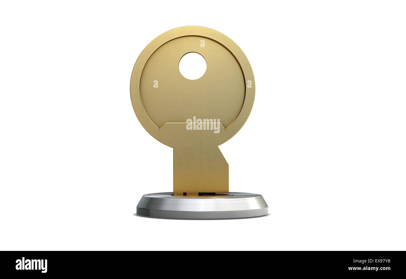 A dead bolt lock shield with a key inserted into the slot on an ...