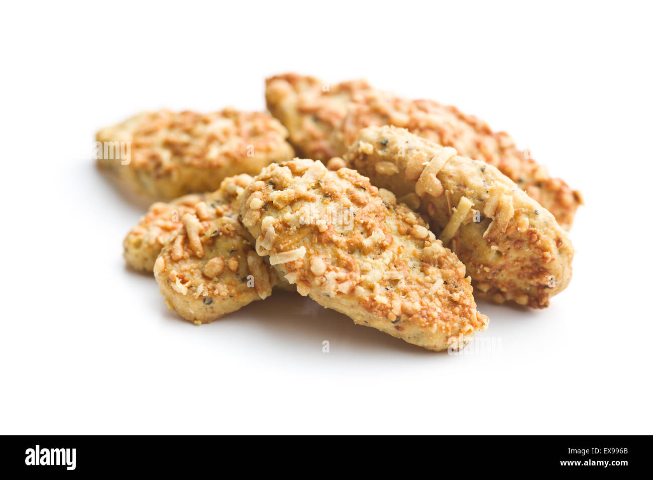 salty snack with cheese on white background Stock Photo - Alamy