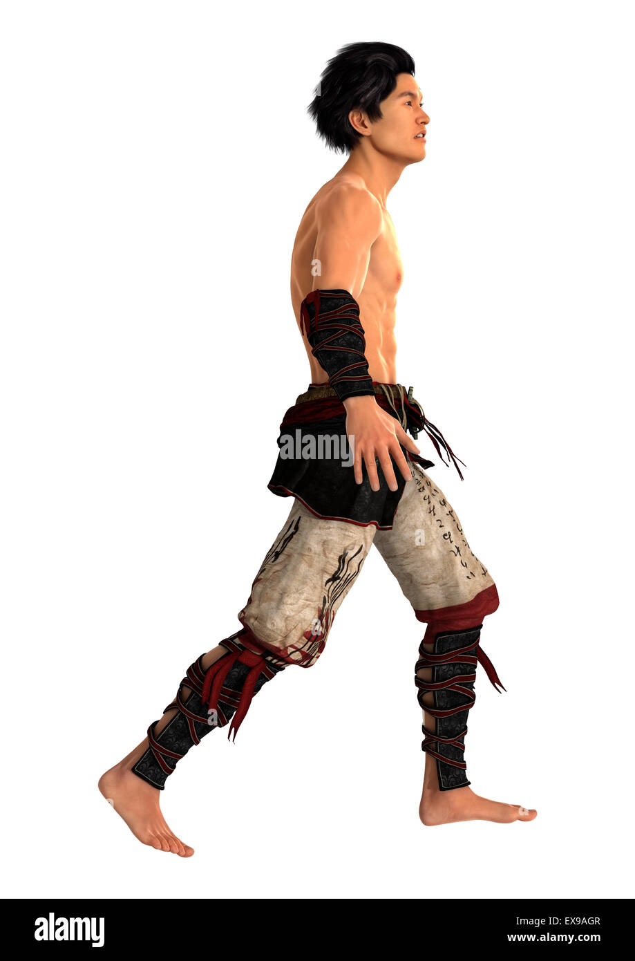 3D digital render of a fighting monk isolated on white background Stock ...