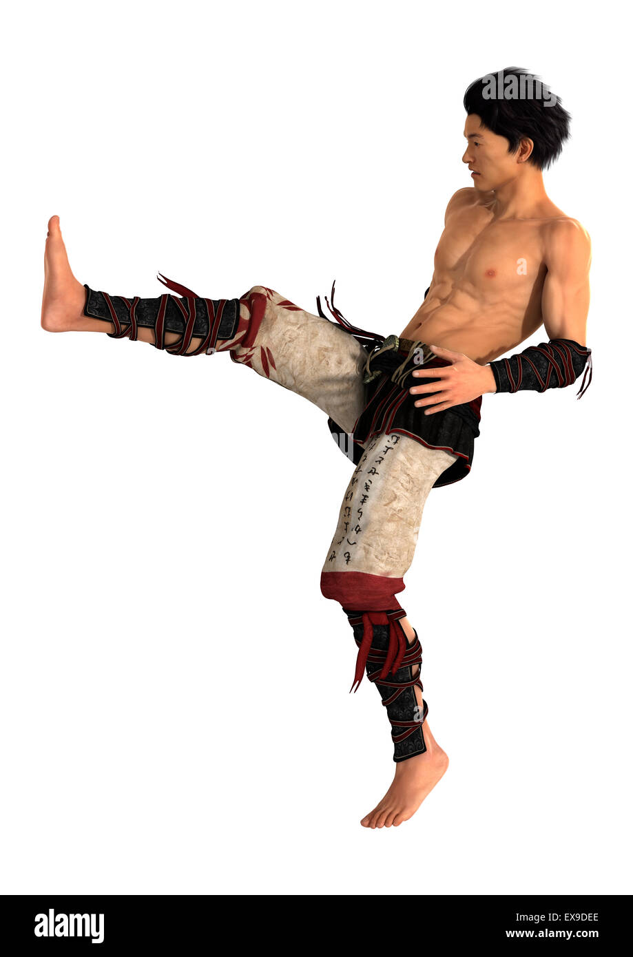 3D digital render of a fighting monk isolated on white background Stock ...