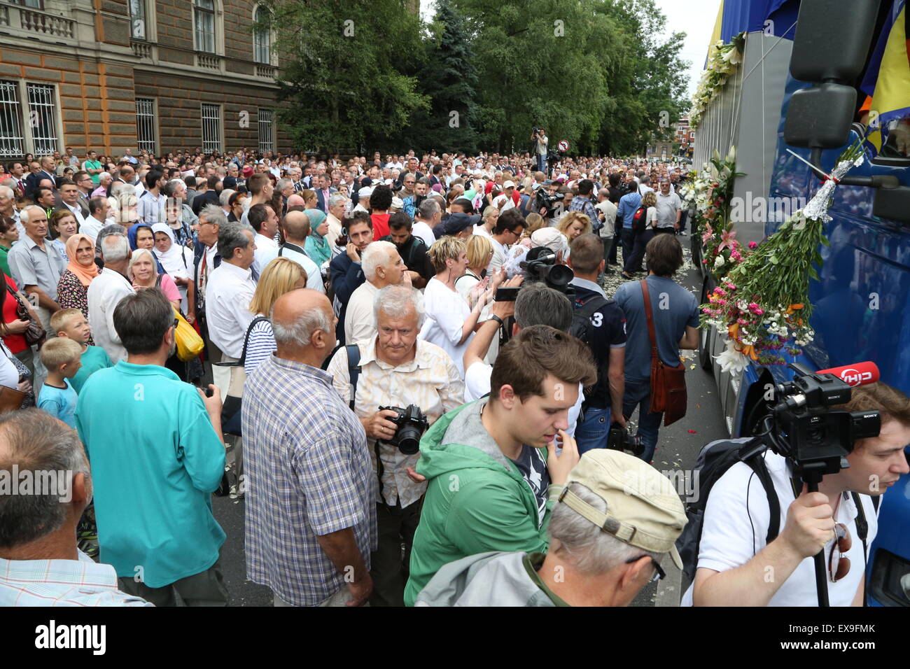 Sarajevo, Bosnia and Herzegovina. 9th July, 2015. People gather by a ...