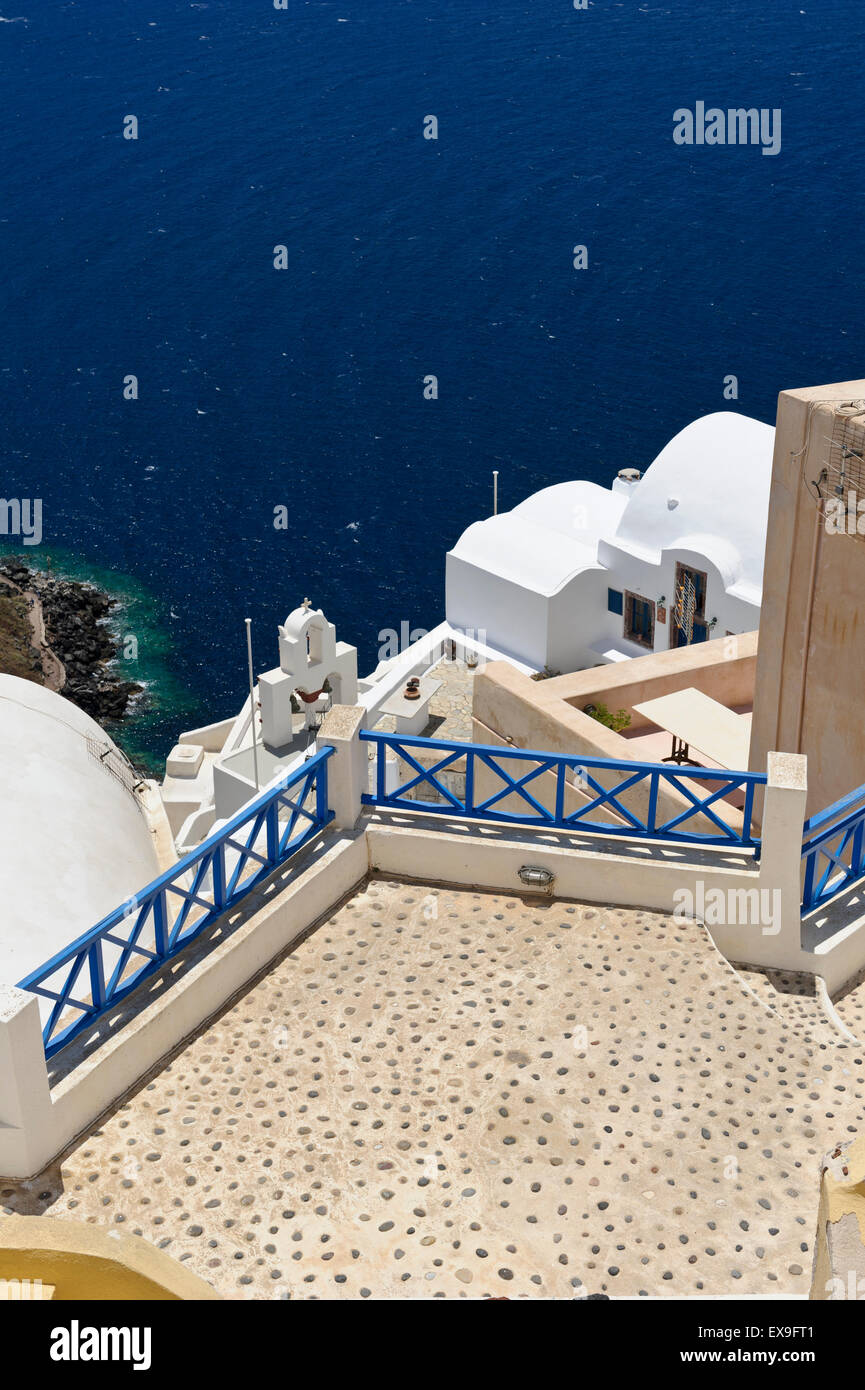 An aerial view from the Caldera in Oia, Santorini, Greece Stock Photo ...