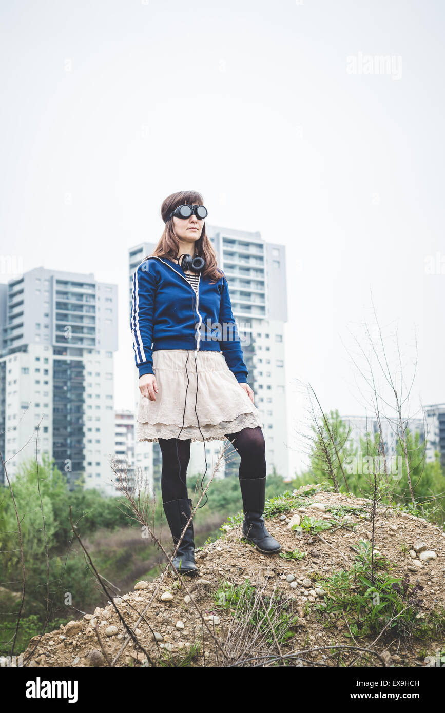 beautiful woman in a desolate lurban landscape Stock Photo - Alamy