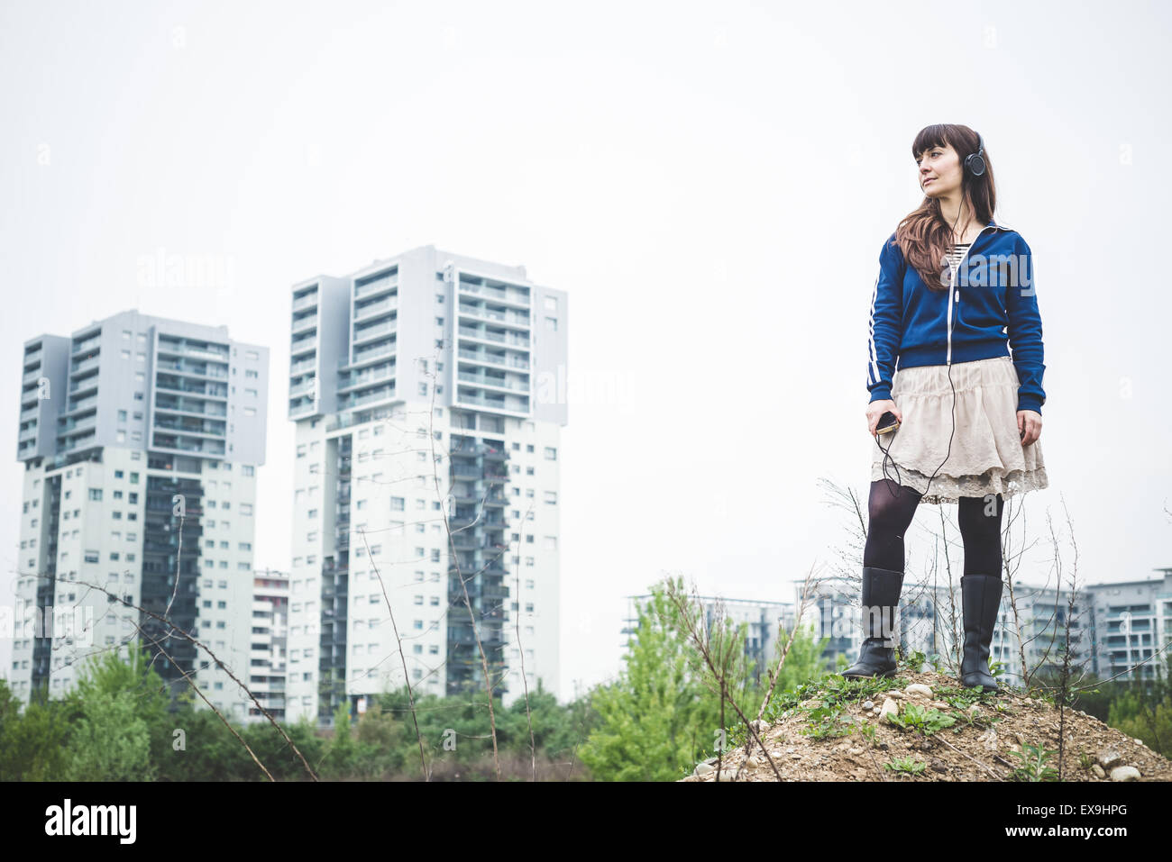 beautiful woman in a desolate lurban landscape Stock Photo - Alamy