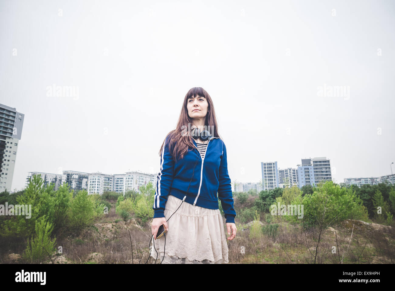 beautiful woman in a desolate lurban landscape Stock Photo - Alamy