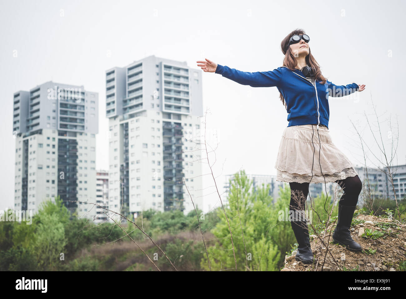 beautiful woman in a desolate lurban landscape Stock Photo - Alamy