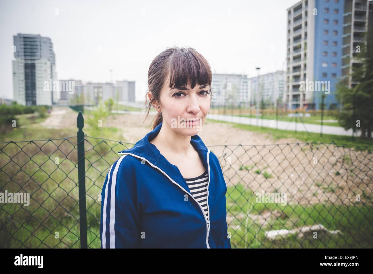 beautiful woman in a desolate lurban landscape Stock Photo - Alamy