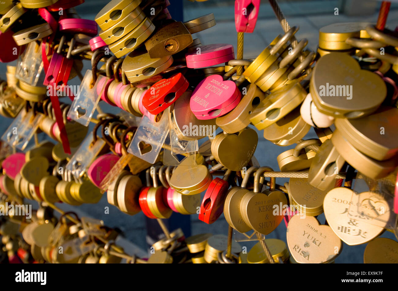 Love locks at the top of Umeda sky building, Osaka, Japan Stock Photo ...