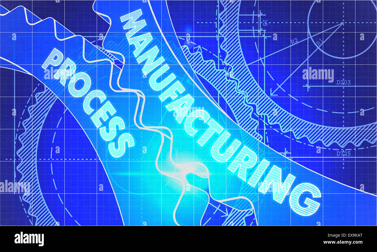 Manufacturing Process on Blueprint of Cogs Stock Photo - Alamy