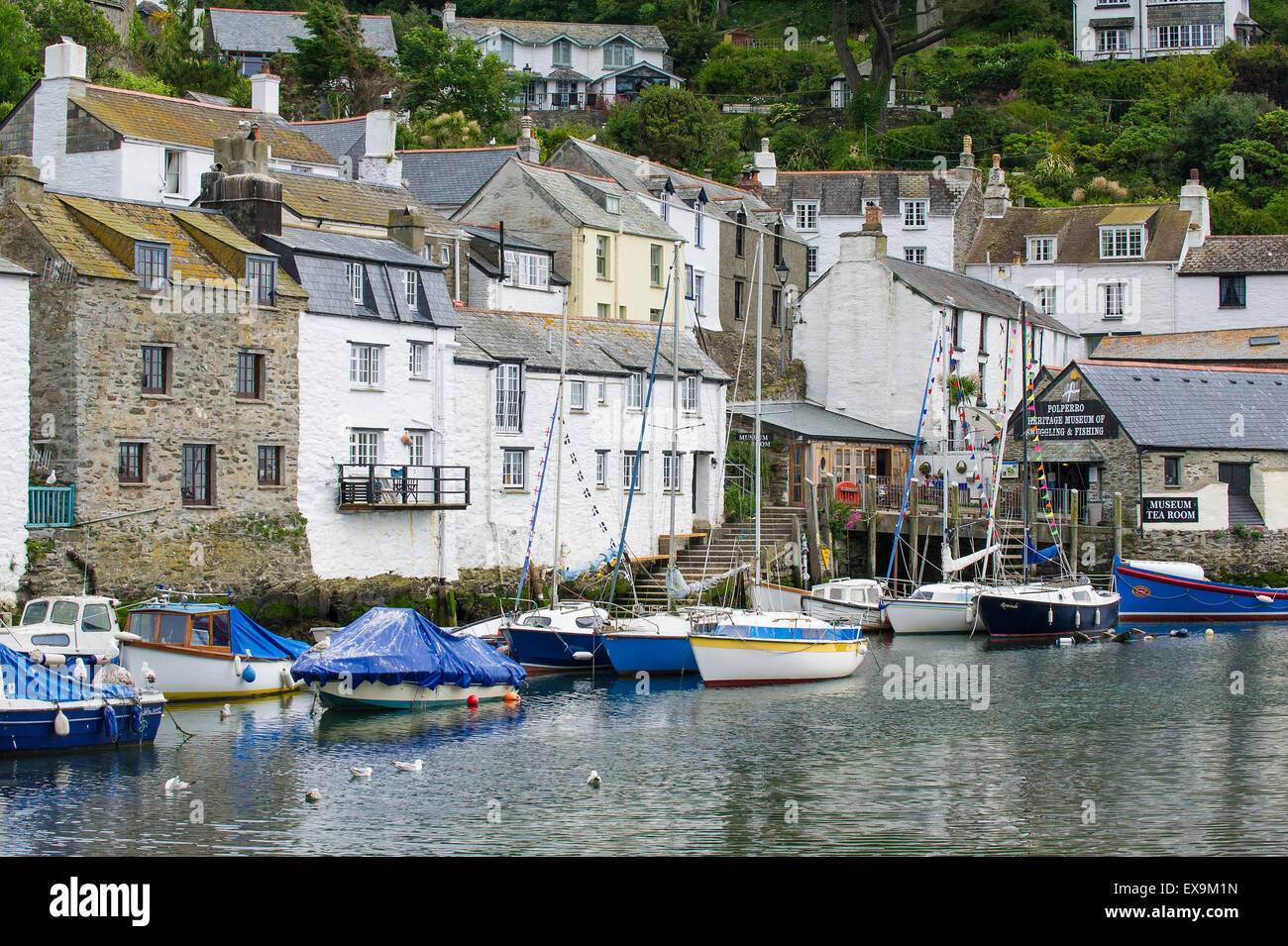 Boats moored in the harbour in the picturesque historic fishing village ...