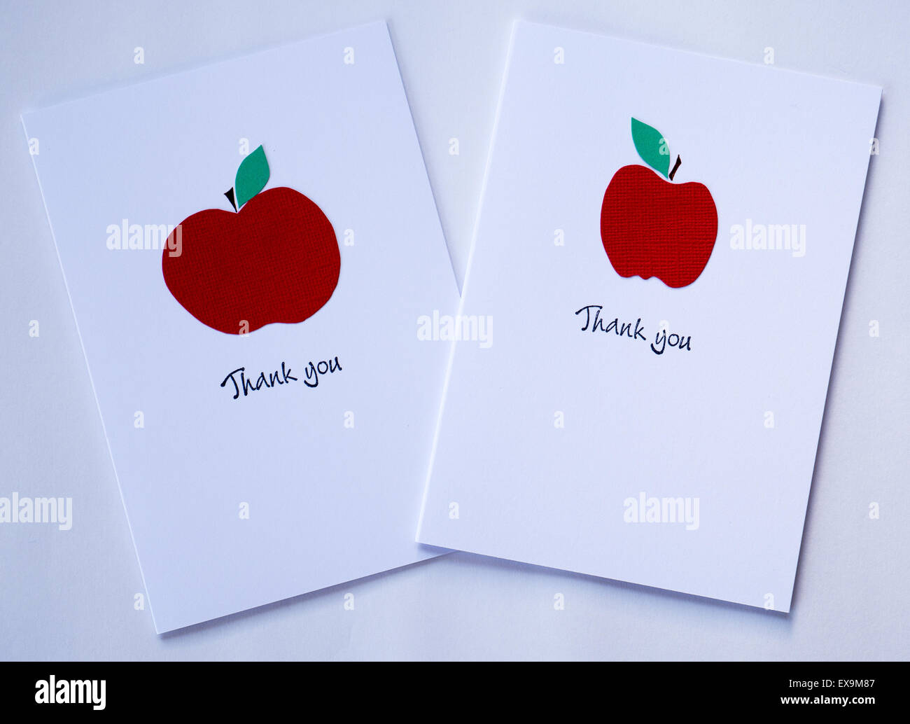 Handmade Thank You cards with apple motif Stock Photo - Alamy