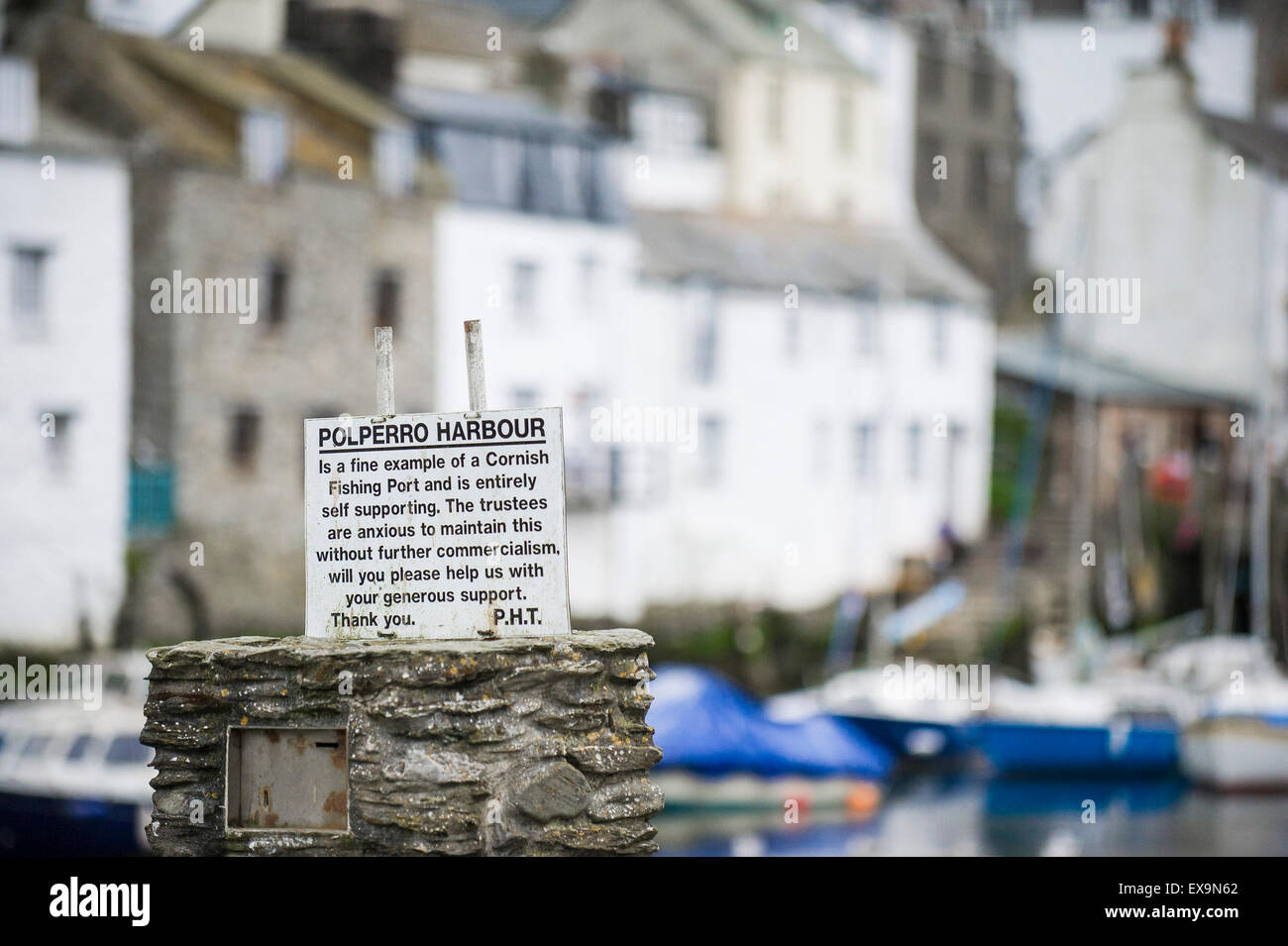 A sign in the Cornish fishing village Polperro Harbour, Cornwall Stock ...