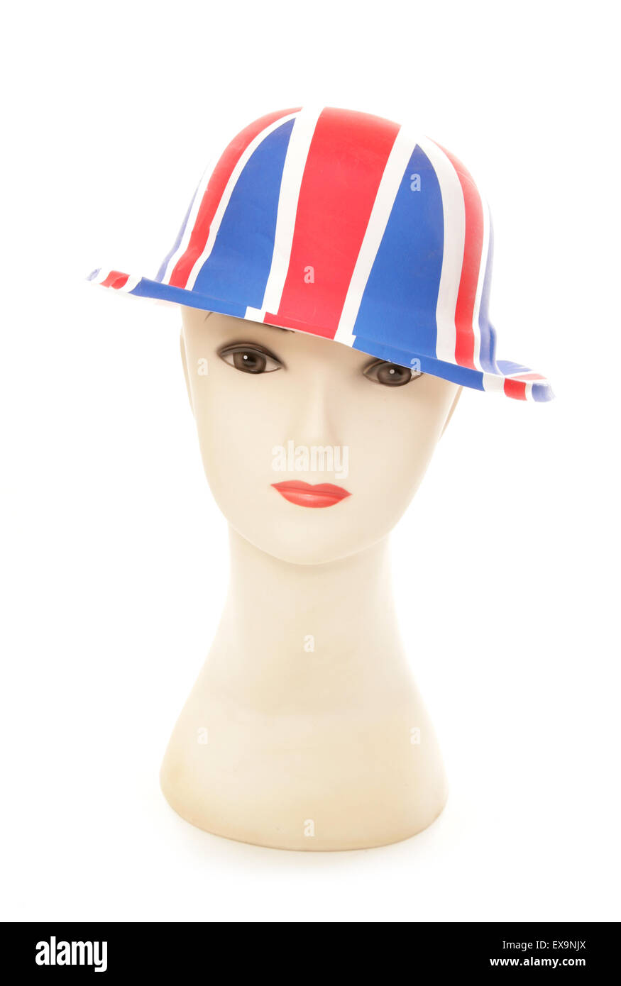 mannequin wearing a union jack bowler party hat cutout Stock Photo - Alamy
