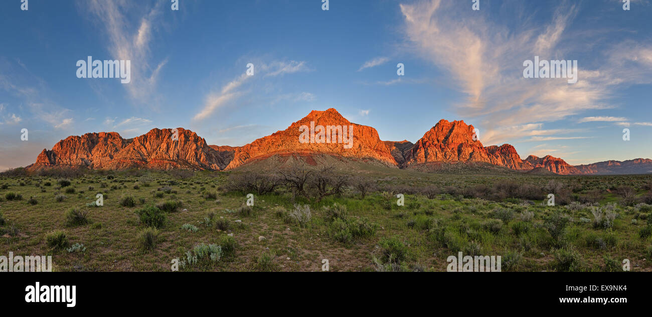 panorama of the red rocks conservation area near Las Vegas lit up by ...