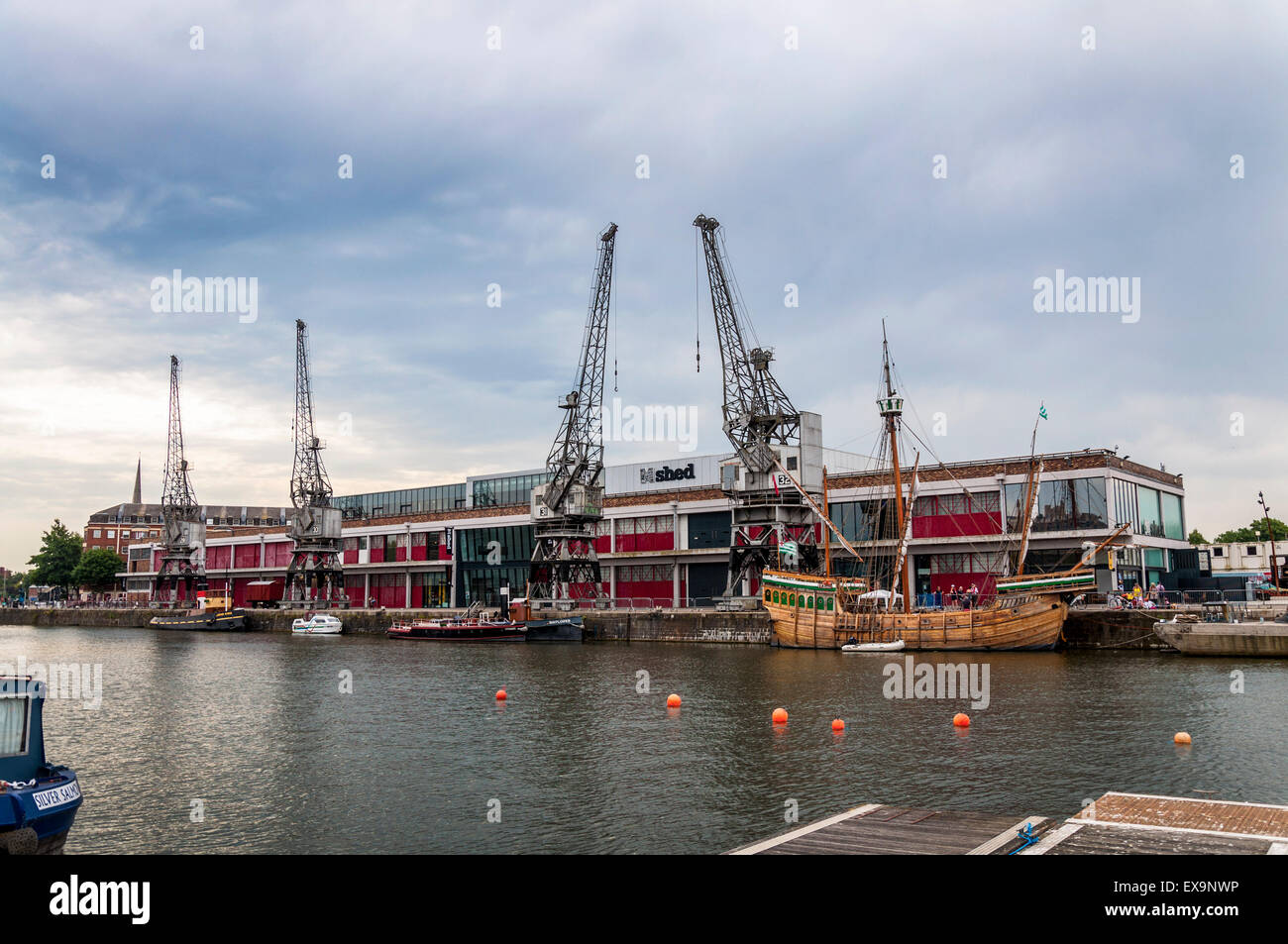 Bristol harbour M shed cranes the Matthew ship UK Stock Photo - Alamy