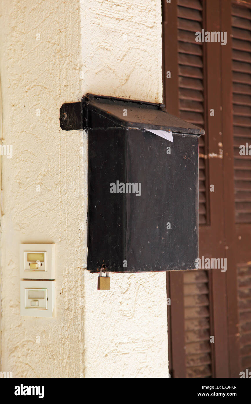 Old mail box on a house wall. Rethimno city, Crete Island, Greece ...