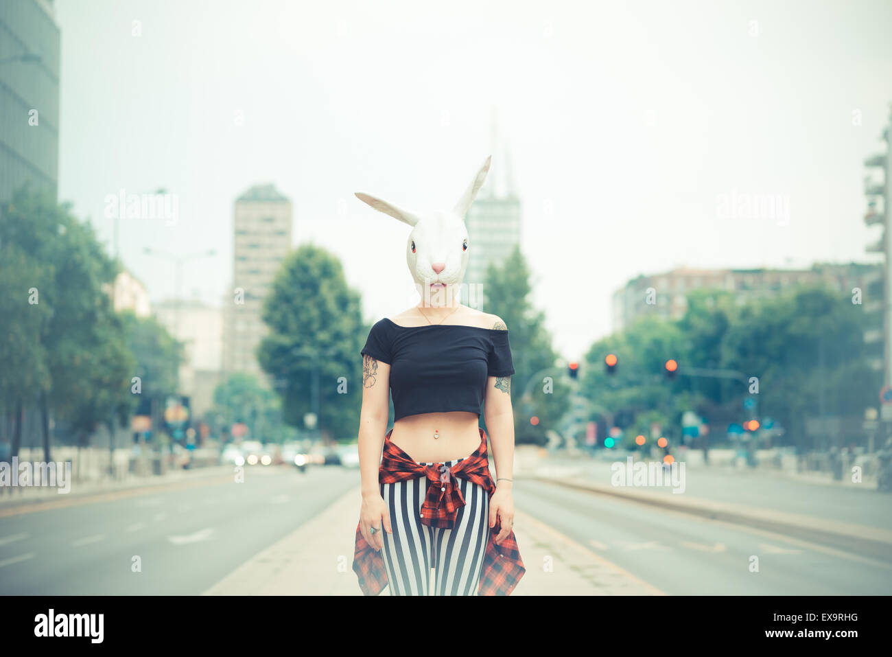 rabbit mask woman in the city Stock Photo - Alamy