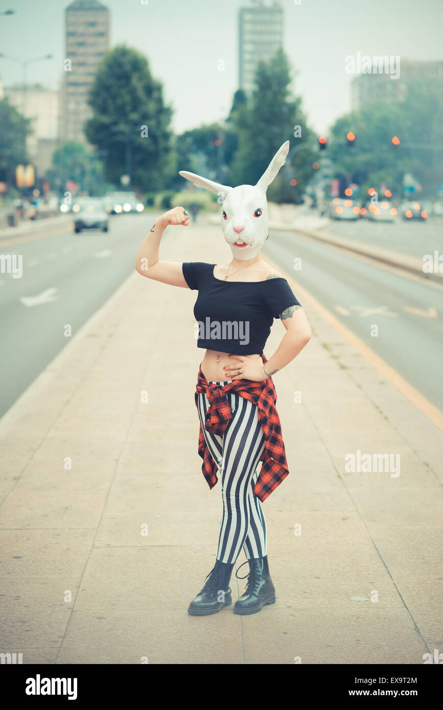 rabbit mask woman in the city Stock Photo - Alamy