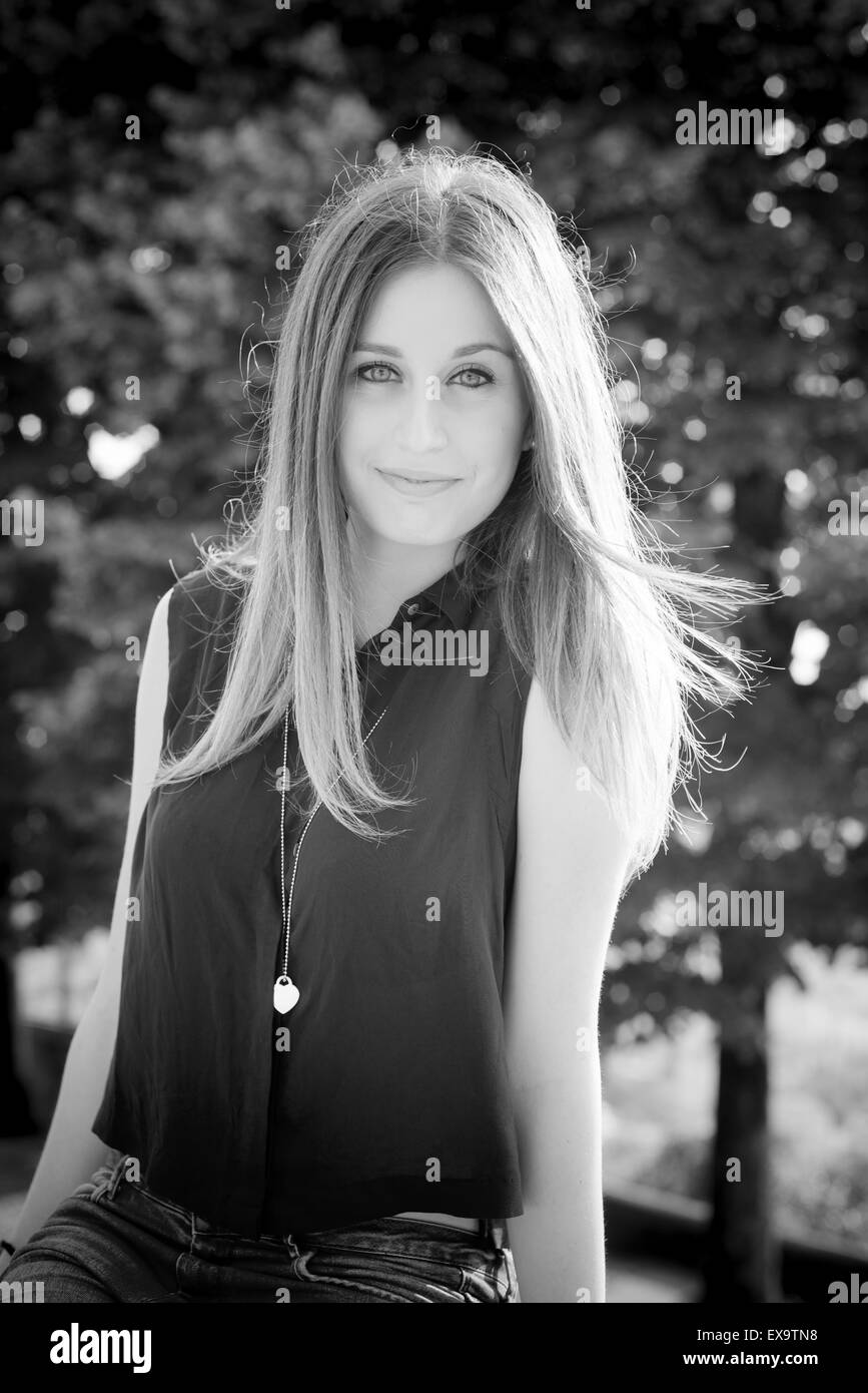 Young woman in modern Black and White Stock Photos & Images - Alamy