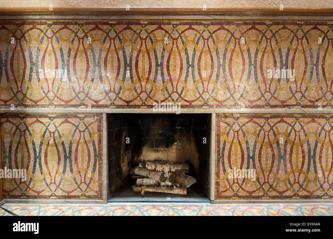 detail of mosaic fireplace, interior of the Charnley-Persky House ...