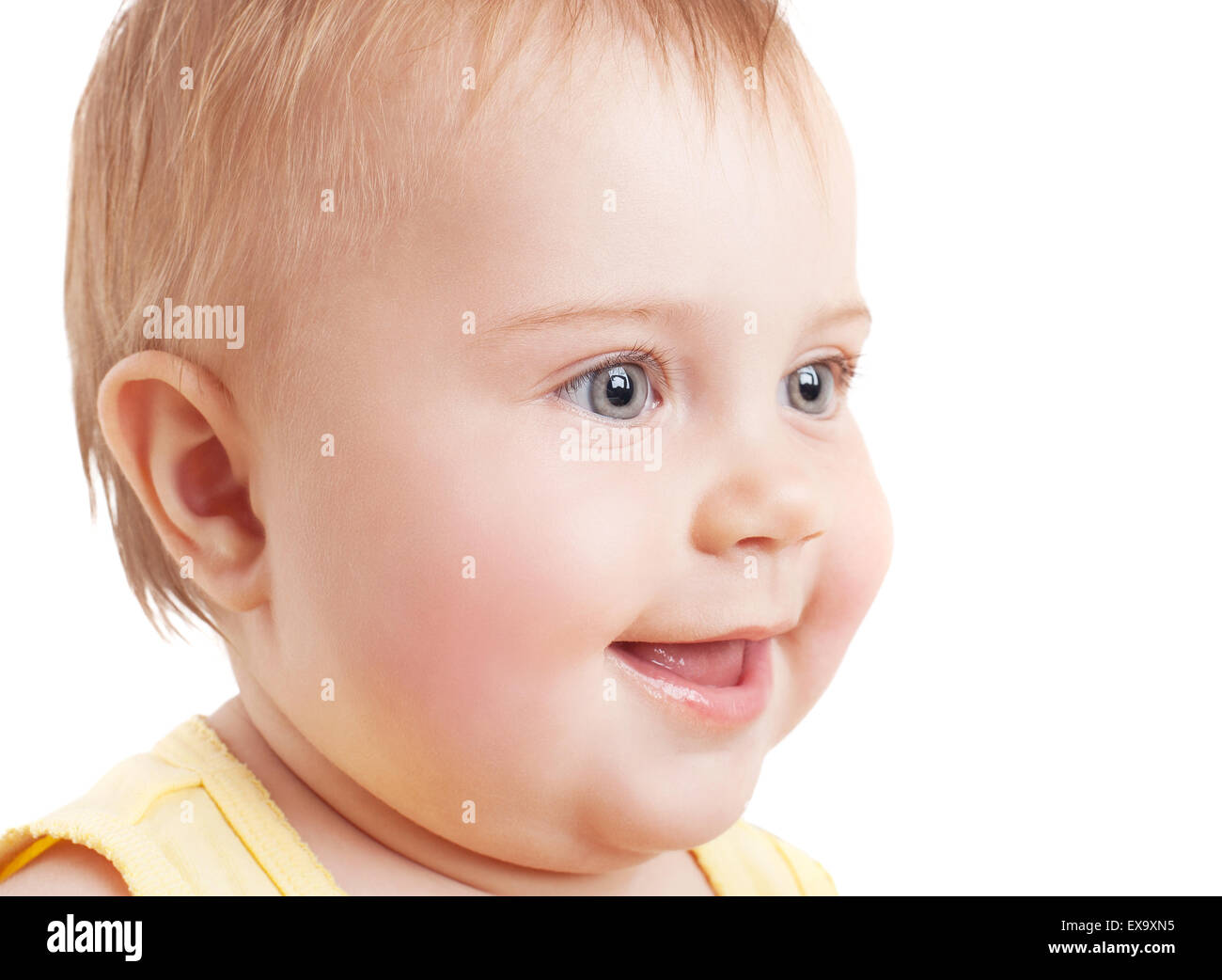 Cute baby face, closeup portrait of happy smiling toddler isolated on ...
