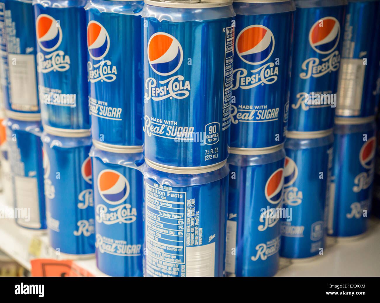 Cans of Pepsi made with "real sugar", not corn syrup, in a grocery ...